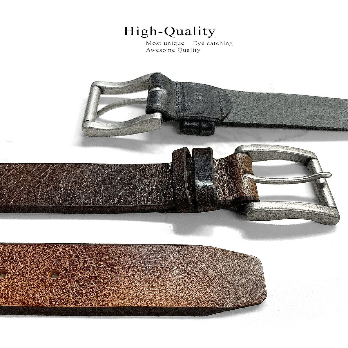 BS0008 Genuine Full Grain Leather Vintage Casual Jean Belt 1-1/2"(38mm) Wide (Tan, 32)