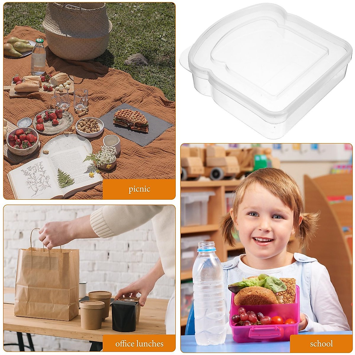 WRITWAA 5PCS Clear Sandwich Container Set, Toast Shape Meal Prep Storage Box with Lids, Ideal for Lunch Boxes & Snack Organization