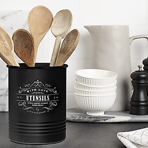 Baie Maison Large Kitchen Utensil Holder for Countertop - Farmhouse Kitchen Tools Storage Organizer Utensil Crock - Black Cooking Utensil Holder for Kitchen Counter - Utensil Caddy Jar Spatula Holder