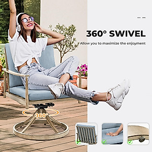 HAPPATIO 9-Piece Patio Table and Chairs Set for 8, Aluminum Outdoor Dining Set with Cushions, 6 Dining Chairs and 2 Swivel Dining Chairs, 1 Large Rectangular Table with Umbrella Hole, Brown