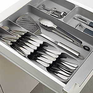 Joseph Joseph DrawerStore Compact Utensil Organizer For Kitchen Drawer Silverware, Flatware Tray, Large, Grey