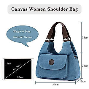 CORIOS Retro Women Underarm Bag Canvas Shoulder Bag Casual Handbag Multifunctional Clutch Tote Bag Ladies Top Handle Bag for Shopping Work School Travel Casual Daily Blue