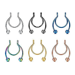1 Pcs Nose Rings Hoop 18 Gauge Non Piercing Stainless Steel Clip On Fake Faux Septum Clicker Nose Hoop Ring Piercings Jewelry for Women Men Flower Nose Hoop (Silver, One Size)
