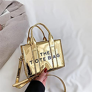 Cooble Shiny Tote Bags Faux Leather Handbag Tote Purse Crossbody Bag Satchel Bag Shoulder Bag for Women (Gold)