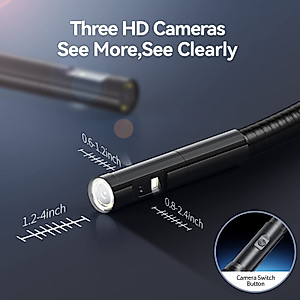 Triple Lens Endoscope Camera, Teslong Industrial Borescope Inspection Camera with Light, 16.5ft Flexible Automotive Scope Camera Snake Probe, Home Waterproof Fiber Optic Bore Cam for Sewer(5" IPS LCD)