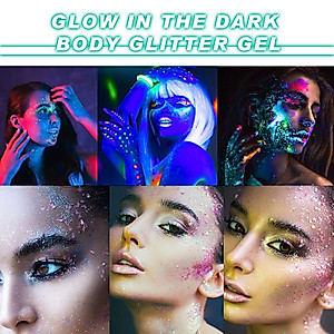 LemonSac Holographic Body Glitter Gel for Body, Face, Hair and Lip Glitter Makeup. Color Changing Glitter Gel Under Light with a Non Color Changing Glitter Gel (2# Sparkling Pink+Pearl White)