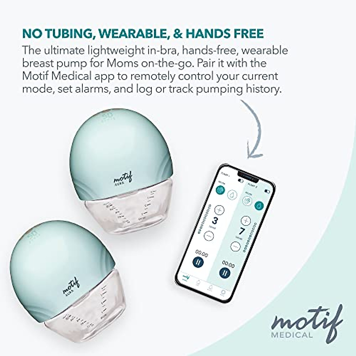 Motif Medical Aura Hands Free Portable Breast Pump, Wearable Double Breast Pump - Lightweight, Wireless, Battery Operated,12 Suction Levels, Holds 4+ oz, Pairs with App
