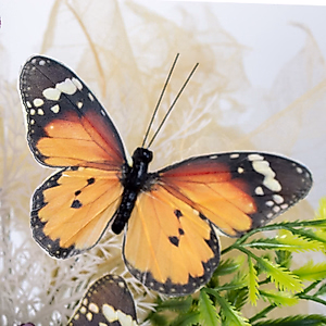 Berfutall- Feather Butterfly Decorations Set of 12 with Wire Butterflies for Crafts Decorative Monarch Butterfly 4.7×2.7in Home Garden Decoration