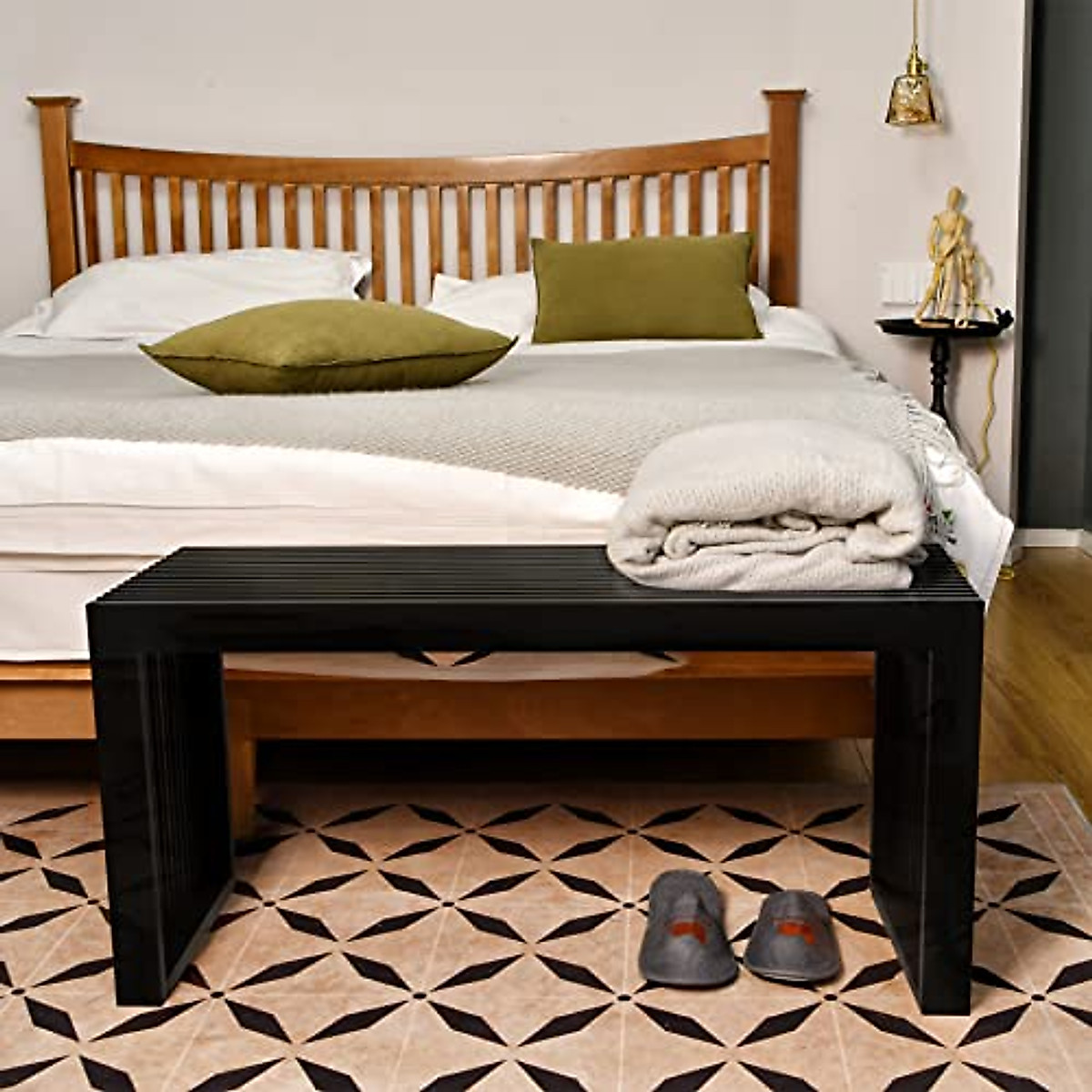 APRTAT Bamboo Dining Bench, 35 inch Farmhouse Decor Indoor Kitchen Table Bench, Entryway Shoe Rack Bench, Outdoor Bench, Solid Bamboo Benches for Living Room, Hallway, Bedroom, Bathroom