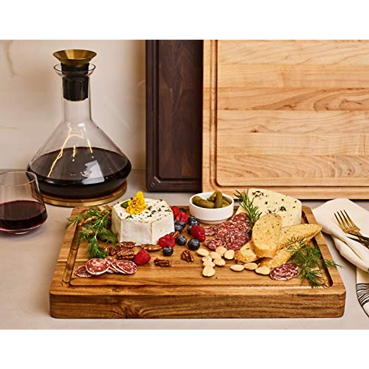 Sonder Los Angeles, Thick Sustainable Acacia Wood Cutting Board for Kitchen with Juice Groove, Sorting Compartment, Charcuterie 16x12x1.5 in (Gift Box Included)