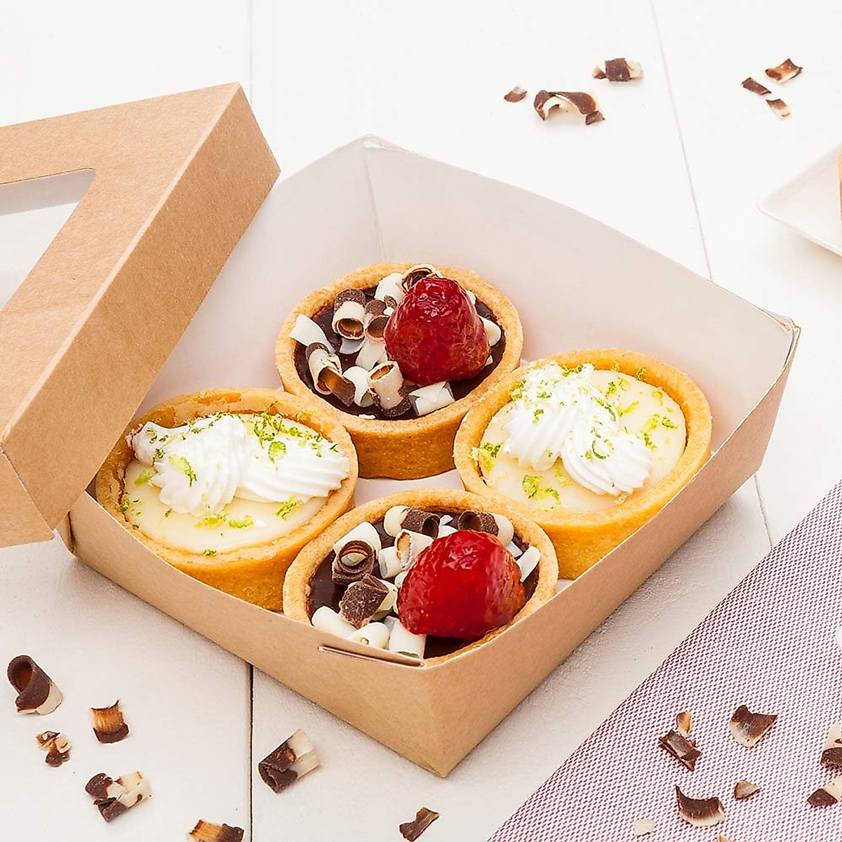 Restaurantware Cafe Vision 13 Ounce Dessert Boxes With Window 200 Sturdy Baking Boxes - Detachable Lid Greaseproof Kraft Paper Strawberry Gift Boxes For Desserts And Snacks