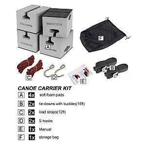 AQUARM Universal Canoe Carrier Kit Canoe Foam Block for Roof Soft Standard Replacement Car Top Roof Racks Pads with Tie-Downs, 6 inch