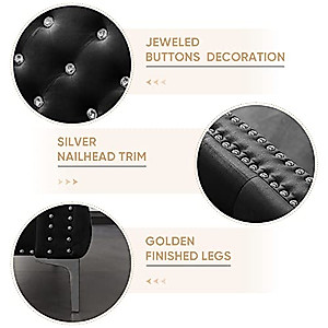 KINFFICT Velvet Sofa Couch, Modern Upholstered Living Room Sofa with 2 Pillows, 3 Seat Sofa with Nailhead Trim, Jeweled Button Tufted, Chrome Metal Legs (Black, 3 Seat)