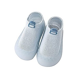 Toddler Slip On Shoes Shoes Toddler Fleece WarmThe Floor Socks Non Slip Prewalker Shoes Toddler Boots Girls (Blue, 5 Infant)