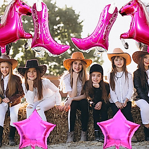6Pcs Western Cowgirl Party Balloons, Pink Cowgirl Boots Balloons Horse Balloons and Star Balloons for Girls Western Themed Birthday Baby Shower Bachelorette Party Decorations Supplies