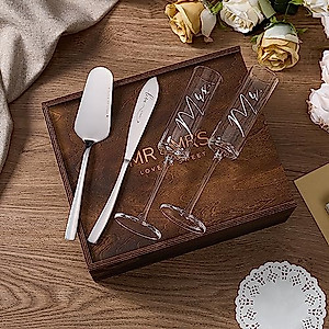 AW BRIDAL Mr & Mrs Champagne Flutes Bride and Groom Champagne Glasses Wedding Cake Knife Set Cake, Cake Cutting Set for Wedding,Bridal Shower Gift Wedding Anniversary Engagement for Couple