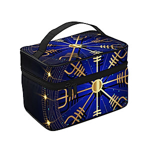 Women's Lightweight Makeup Bag Pouch Compatible with Norse Gold Viking Vegvisir Runic Compass Toiletry Bag, Funny Travel Cosmetic Bag Portable Bag with Zip for Office College