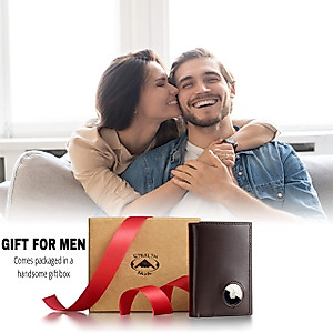 Stealth Mode Men's Leather Trifold Wallet with Airtag Holder and RFID Blocking (Coffee)