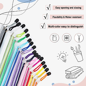 EOOUT 48pcs Mesh Zipper Pouch Bulk, Pencil Pouches, 9.5 x 4.5 Inches Plastic Organizing Bags, Waterproof Bill Bags 16 Colors Zipper Pouches for School Classroom Bill and Office Organization