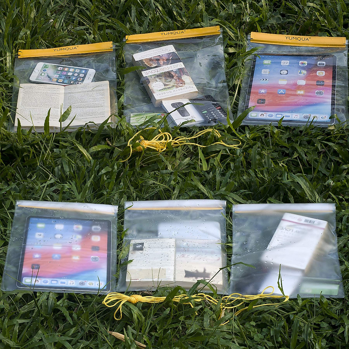 YUMQUA Waterproof Bags Large Size 3 Pack, Clear Watertight Pouch Holder for Document Map Camera Mobile Phone Car Key, fits Kayaking Boating Hiking Water Sports, Yellow