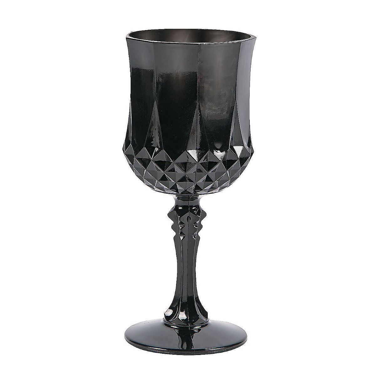 Fun Express Plastic Black Patterned Wine Glasses - Set of 12, 8 oz Goblets for Weddings, Halloween, and Parties - Elegant and Convenient