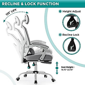 OLIXIS Gaming Ergonomic Foot Rest Reclining, High Back Mesh Home Office Computer Desk Chair with Wheels, Adjustable Headrest, Grey