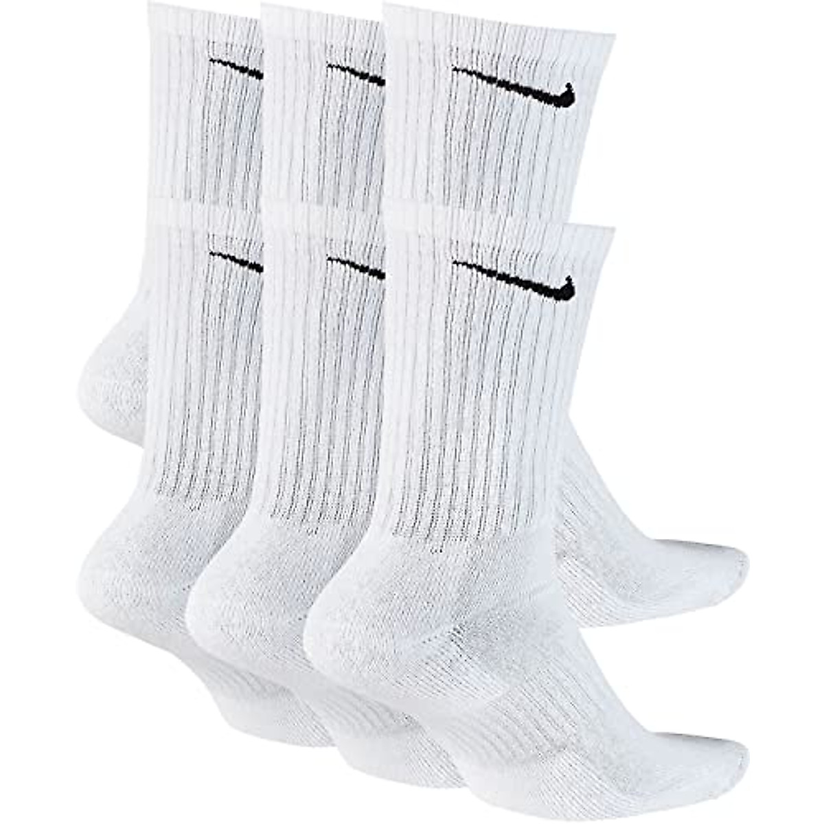 Nike Kids' Everyday Cotton Cushioned Crew Socks (6 Pair), White/Black, Small