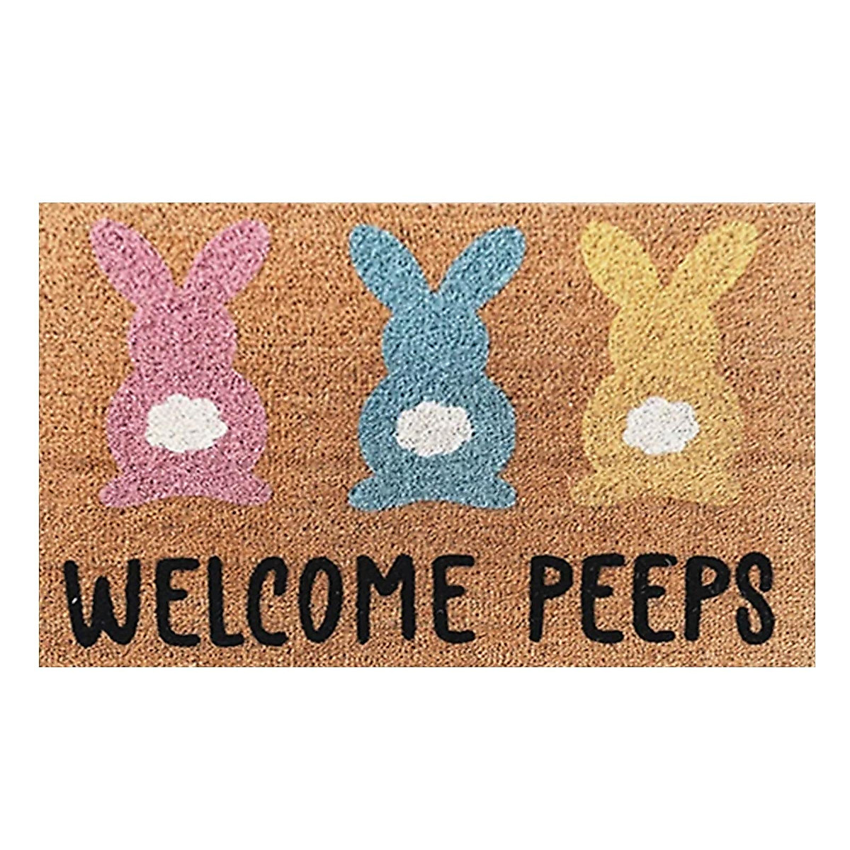 Easter Day Coir Door Mat Outdoor Your Name Est Bunny Happy Absorbent 23×16Inch Low-Profile Indoor Floormats Muddy