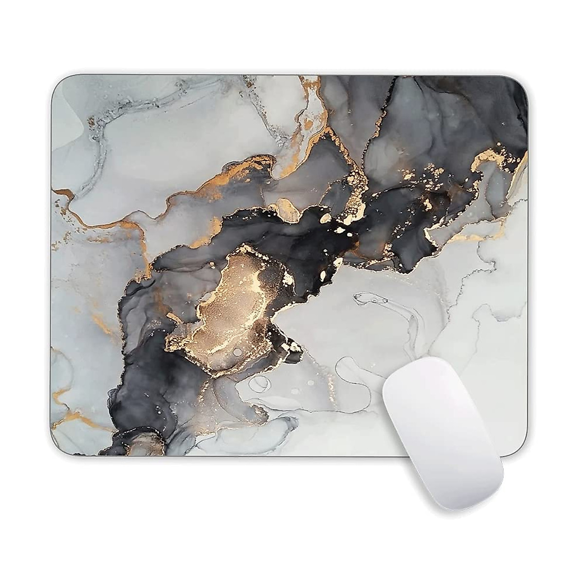 Grey Black Gold Marble Mouse Pad, Gaming Mouse Mat with Custom Design, Square Waterproof Mouse Pad Non-Slip Rubber Base MousePads for Office Home Laptop Travel, 9.5"x7.9"x0.12" Inch