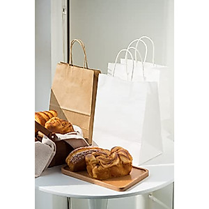 RACETOP White Gift Bags with Handles Bulk, 5.9"x3.2"x8.3" 50Pcs, White Kraft Paper Gift Bags, Shopping Bags, Merchandise Bags, Retail Bags, Party Favor Bags, Gift Bags with Handles Bulk, 100% Recyclable Paper Bags