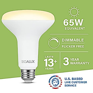 Sigalux Recessed Light Bulbs LED Flood Lights Indoor BR30 LED Bulb Dimmable 9W(65W Equivalent) 650LM 2700K Soft White E26 Base CRI80 12000 Hrs UL Listed, Pack of 6