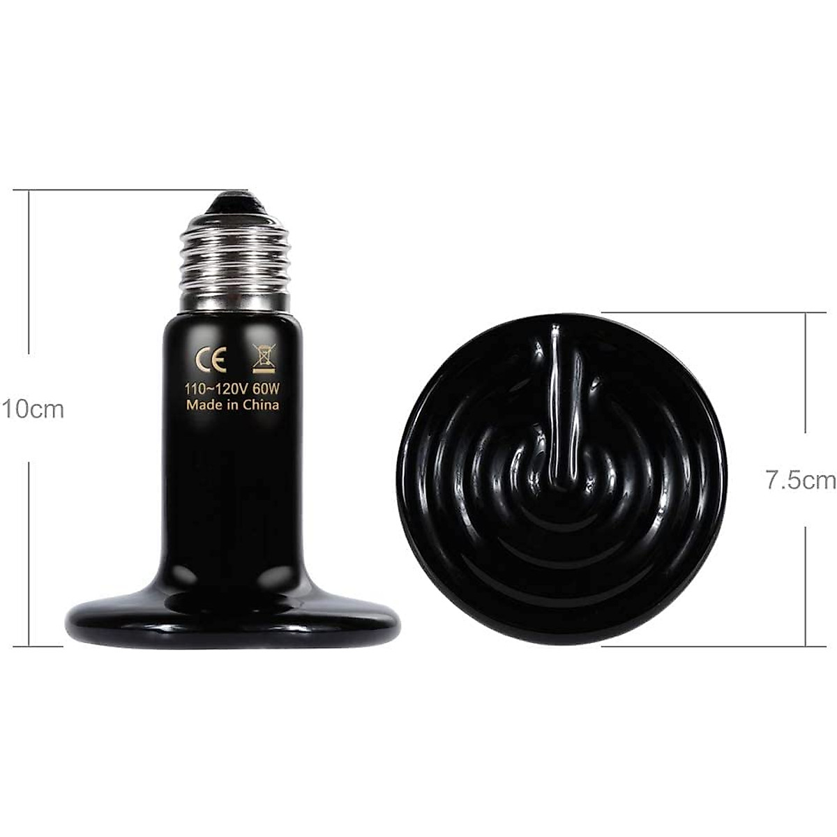 Zacro 2-Pack Reptile Heat Lamp 100W with One Digital Thermometer, Efficient Infrared Ceramic Bulb for Reptiles No-Light Lamp Heat Source Brooder Coop Heater 110V (Black)