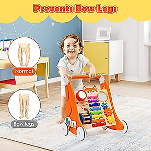 Wooden Baby Push Walker Baby Walker Kids Activity Center Push Toys for Babies Learning to Walk Toddler Push & Pull Toys Learning Walker Stroller Walker with Wheels for Baby