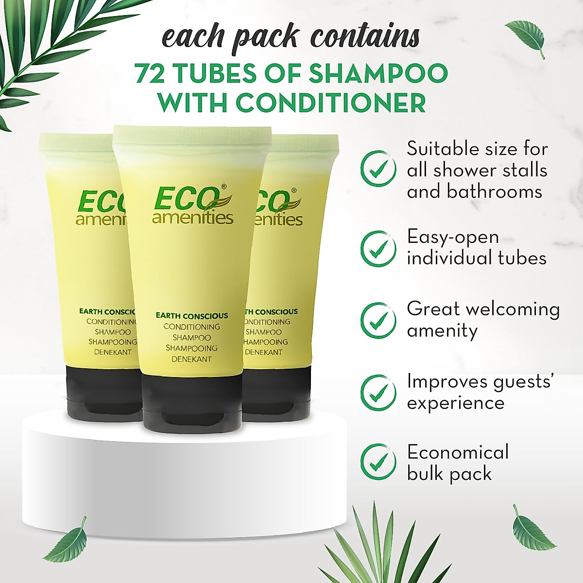 Eco Amenities Travel Size Shampoo and Conditioner Sets - 2 in 1 Hotel Shampoo and Conditioner Supplies for Guests - Refreshing Bulk Travel Size Toiletries - 22ml (0.75fl oz), 72 pack, Green Tea Scent