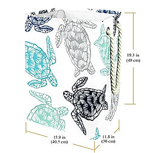 Inhomer Blue Green Black Grey Sea Turtles Pattern Large Laundry Hamper Waterproof Collapsible Clothes Hamper Basket for Clothing Toy Organizer, Home Decor for Bedroom Bathroom