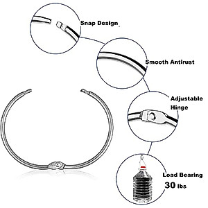 ZESLMG 24 PCS Chrome Shower Curtain Rings and Hooks, Rustproof Silver Metal Shower Rings for Bathroom, 2 Inch Loose Leaf Binder Rings