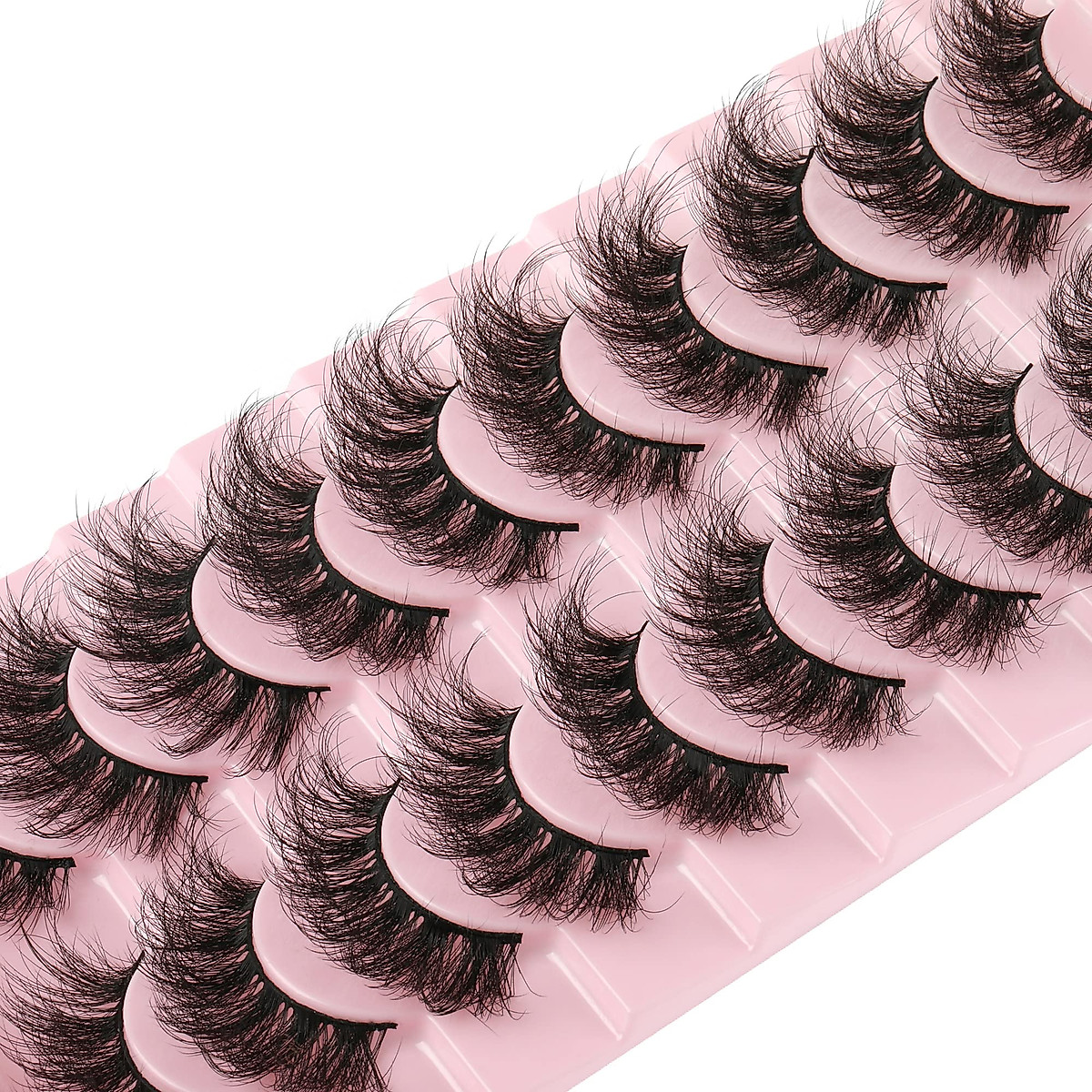 FANXITON Mink Lashes False Eyelashes Dramatic Fluffy Mink Lashes Wispy 19MM Curly Natural Look 3D Fake Eyelashes 10 Pairs Pack
