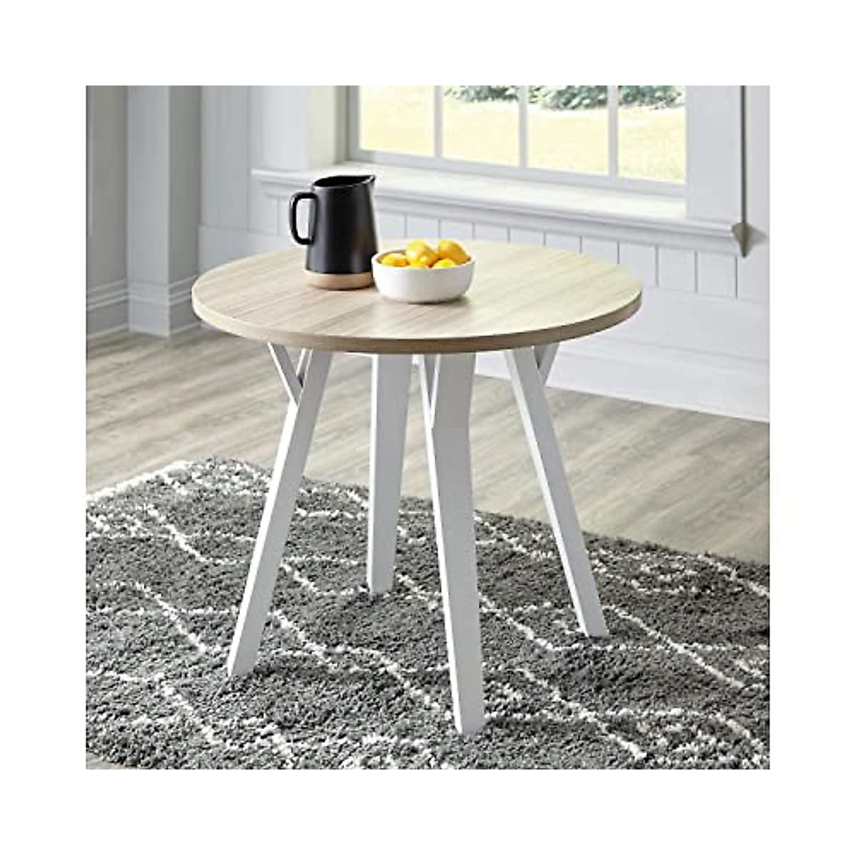 Signature Design by Ashley Grannen Modern Round Dining Room Table, White & Natural Wood