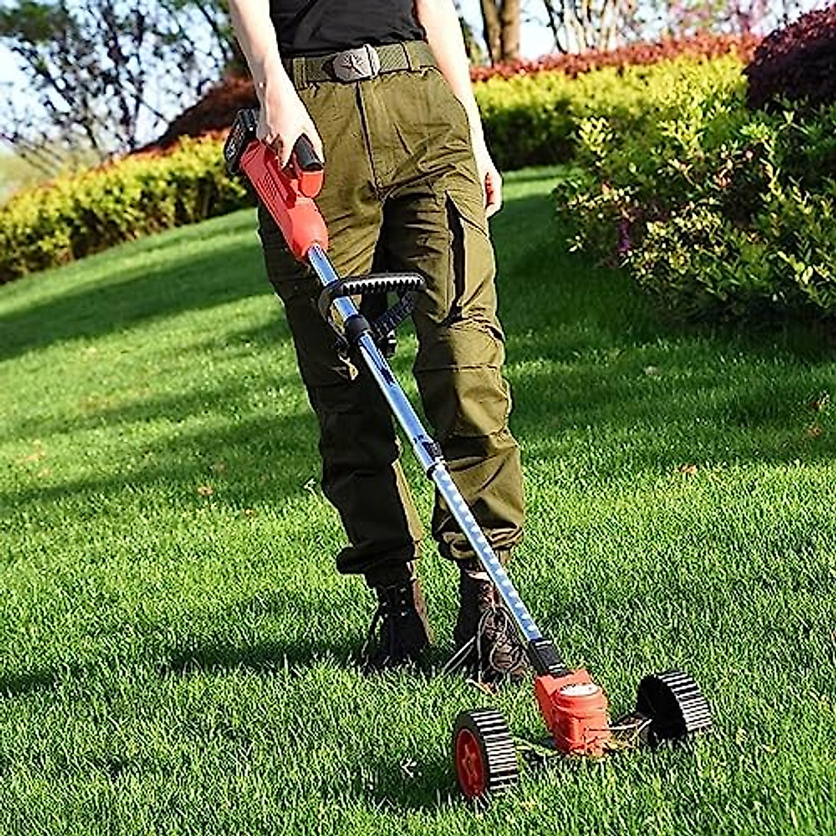 Handheld Cordless String Trimmer Small Household Lawn Mower Electric Grass Cutter Retractable Rod Equipped with Lithium Battery Charger (Size : Battery*1)