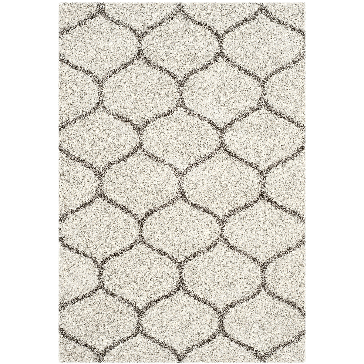 SAFAVIEH Hudson Shag Collection Area Rug - 5'3" x 7'6", Ivory & Grey, Moroccan Trellis Design, Non-Shedding & Easy Care, 2-inch Thick Ideal for High Traffic Areas in Living Room, Bedroom (SGH280A)