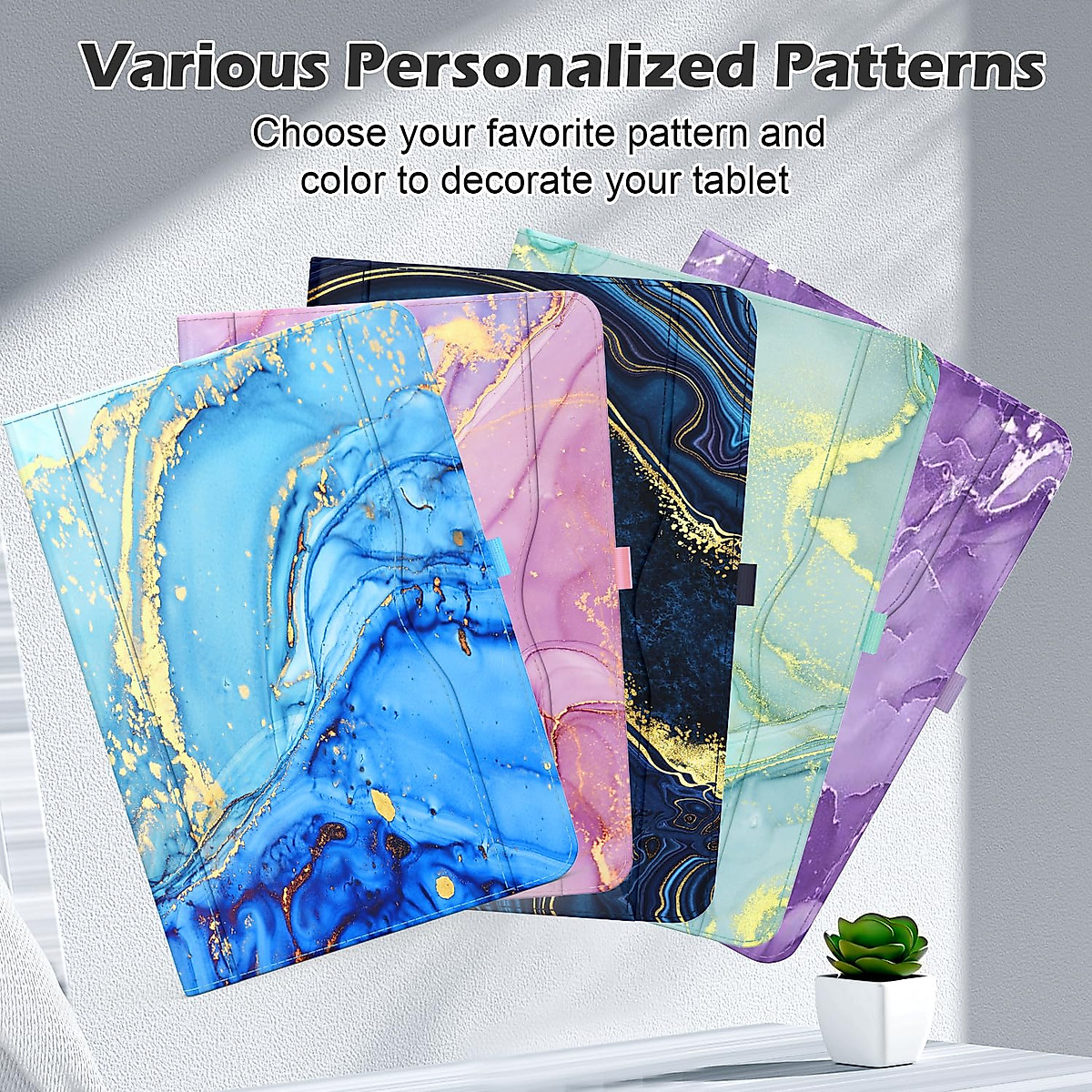 ZoneFoker Case for All New Kindle Fire HD 10 Tablet & Fire HD 10 Plus (11th/13th Generation, 2021/2023 Released), 360 Degree Rotating Stand Cover with Auto Sleep/Wake & Pencil Holder, Marble Blue