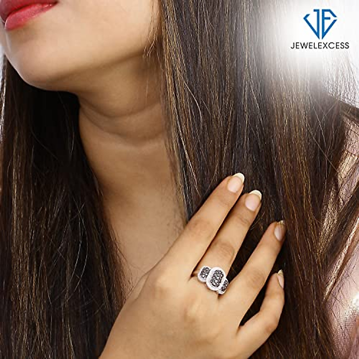 JEWELEXCESS Sterling Silver 1 Carat Black & White Diamond Ring for Women | Diamonds for Everyday Womens Wear