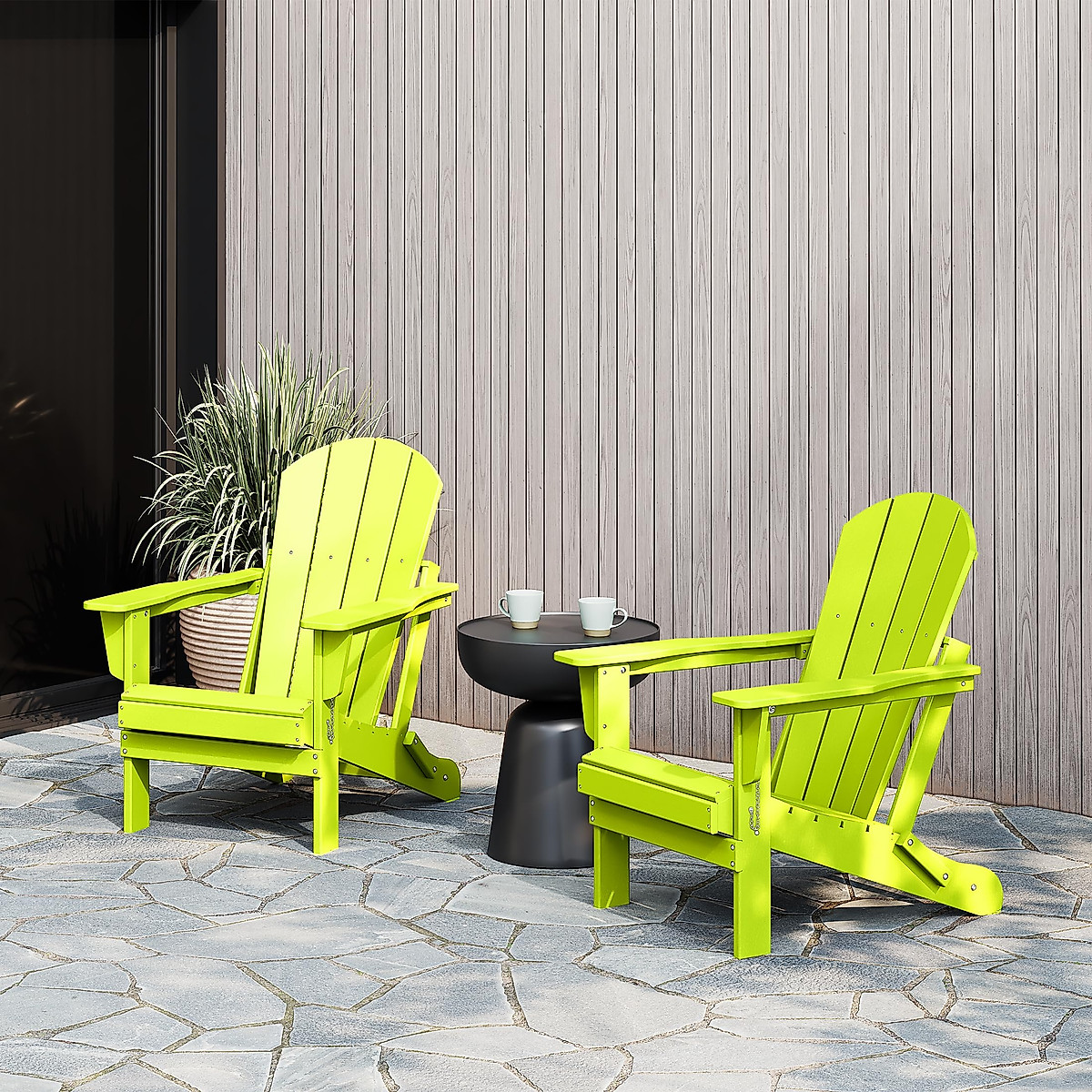 WestinTrends Malibu 2-Piece Set Outdoor Folding Poly Adirondack Chair, Lime