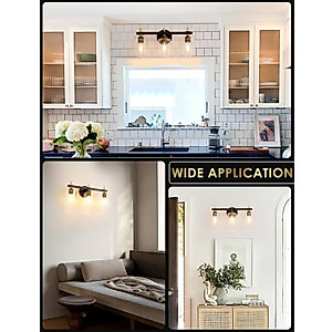 AXHODSME 3-Light Bathroom Light Fixtures, Black and Gold Bathroom Lights Over Mirror, Modern Bathroom Vanity Light with Clear Glass Shade, Wall Sconces for Bedroom Living Room, Bulbs Not Included