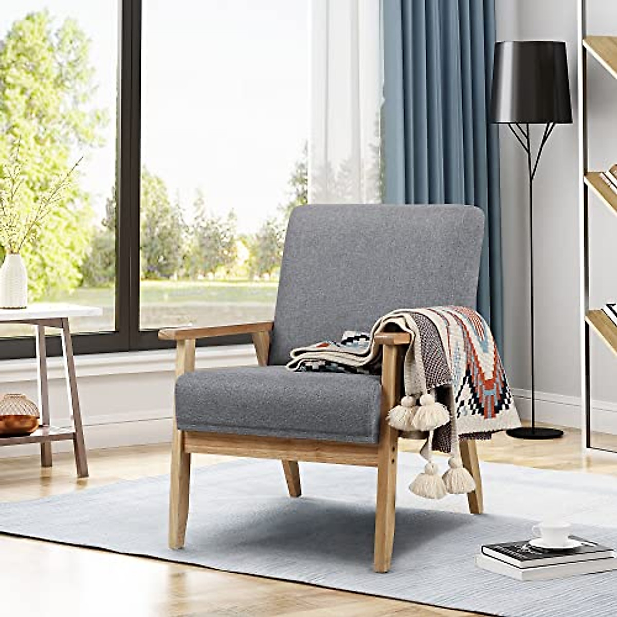 Homajor Accent Chairs Set of 2,Accent Chairs for Living Room,Accent Chair,Mid Century Modern Chair,Arm Chair,Reading Chair,Wooden Comfy Armchair for Bedroom,Grey (OWS1GY-2pc)