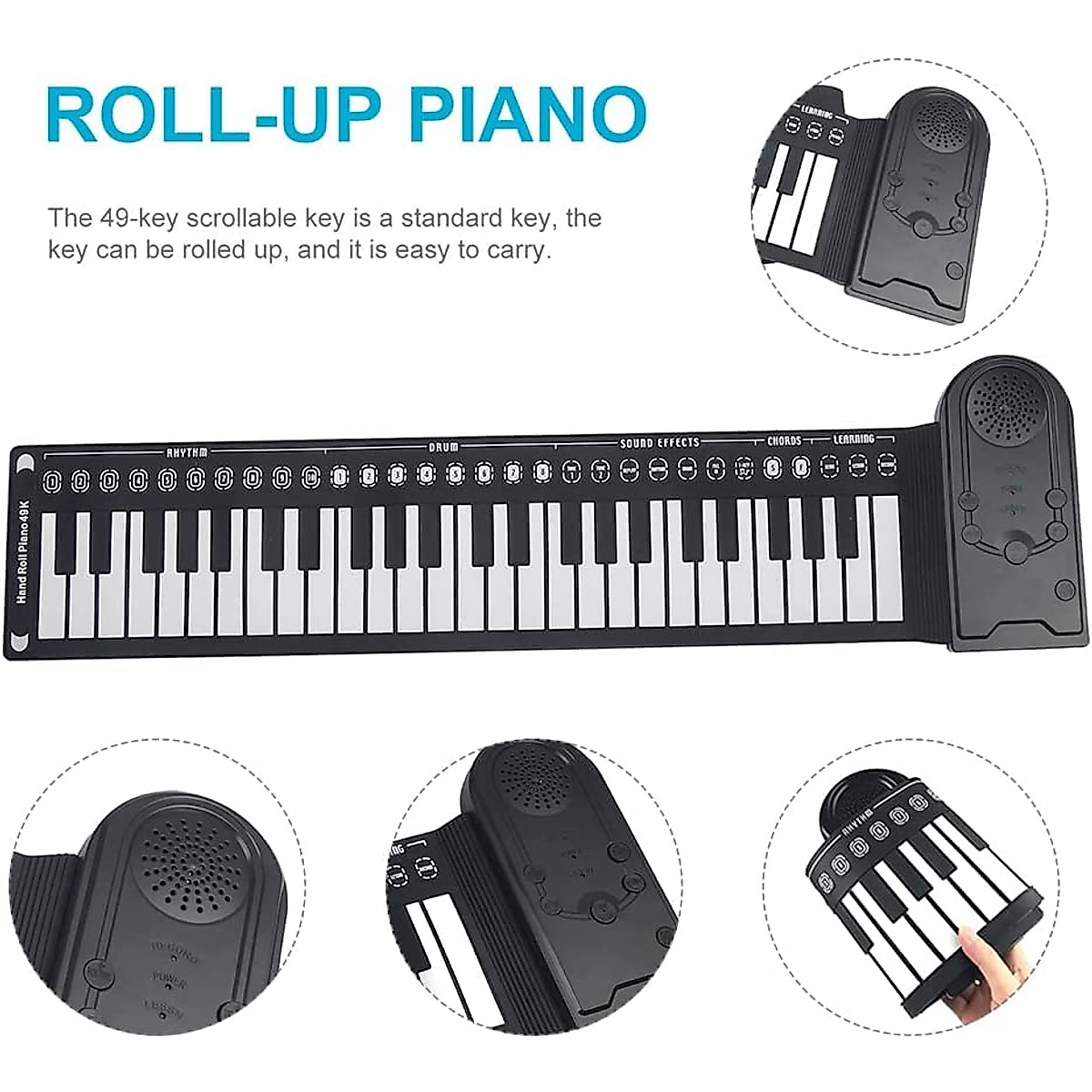 Roll Up Piano,49 Keys Electric Piano Keyboard,Portable Keyboard Piano,Keyboard Piano for Beginners(Black)