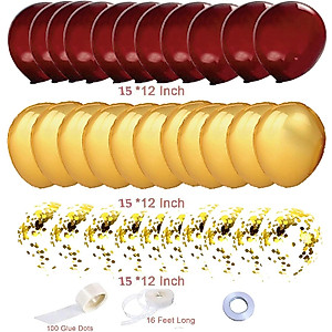 Burgundy Gold Balloons/Fall Balloons/Burgundy Gold Graduation Decorations 2024/Fall Bridal Shower Decorations Fall Birthday Decorations//Star Balloons 45pcs Maroon Gold