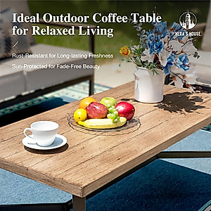 HERA'S HOUSE Patio Furniture Set, 2 x High Back Cushioned Leg Chair, 1 x 3-Seat Sofa with Wood Grain Coffee Table, All-Weather Rattan 5 Seats Outdoor Furniture for Lawn Garden Backyard Deck