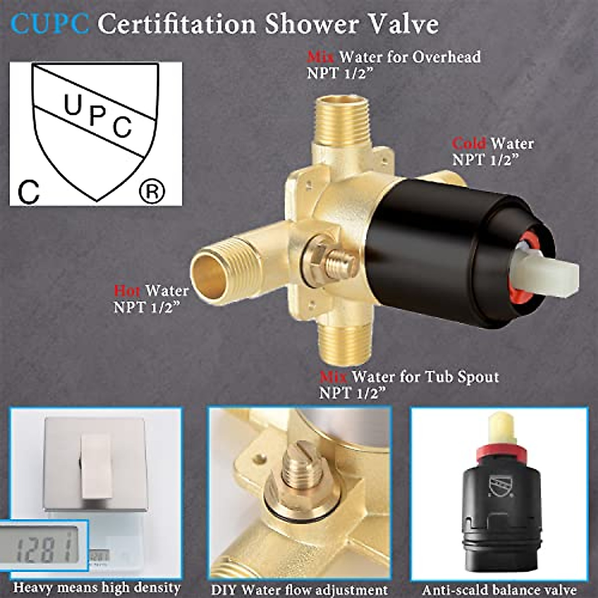 SUNZOE Shower Faucet Set with Tub Spout Matte Black Anti-Scald Pressure Balanced Bathtub Shower Faucet Set 8 Inch Shower Head Wall Mounted Rainfall Shower System Rough-in Valve Body Included