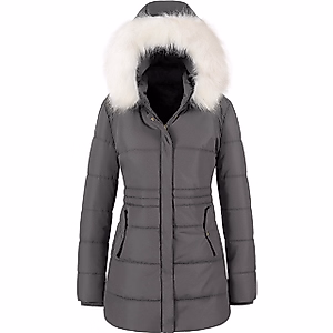 Chrisuno Women's Long Winter Puff Coat Insulated Water Resistant Parka With Detachable Hood XL Dark Grey